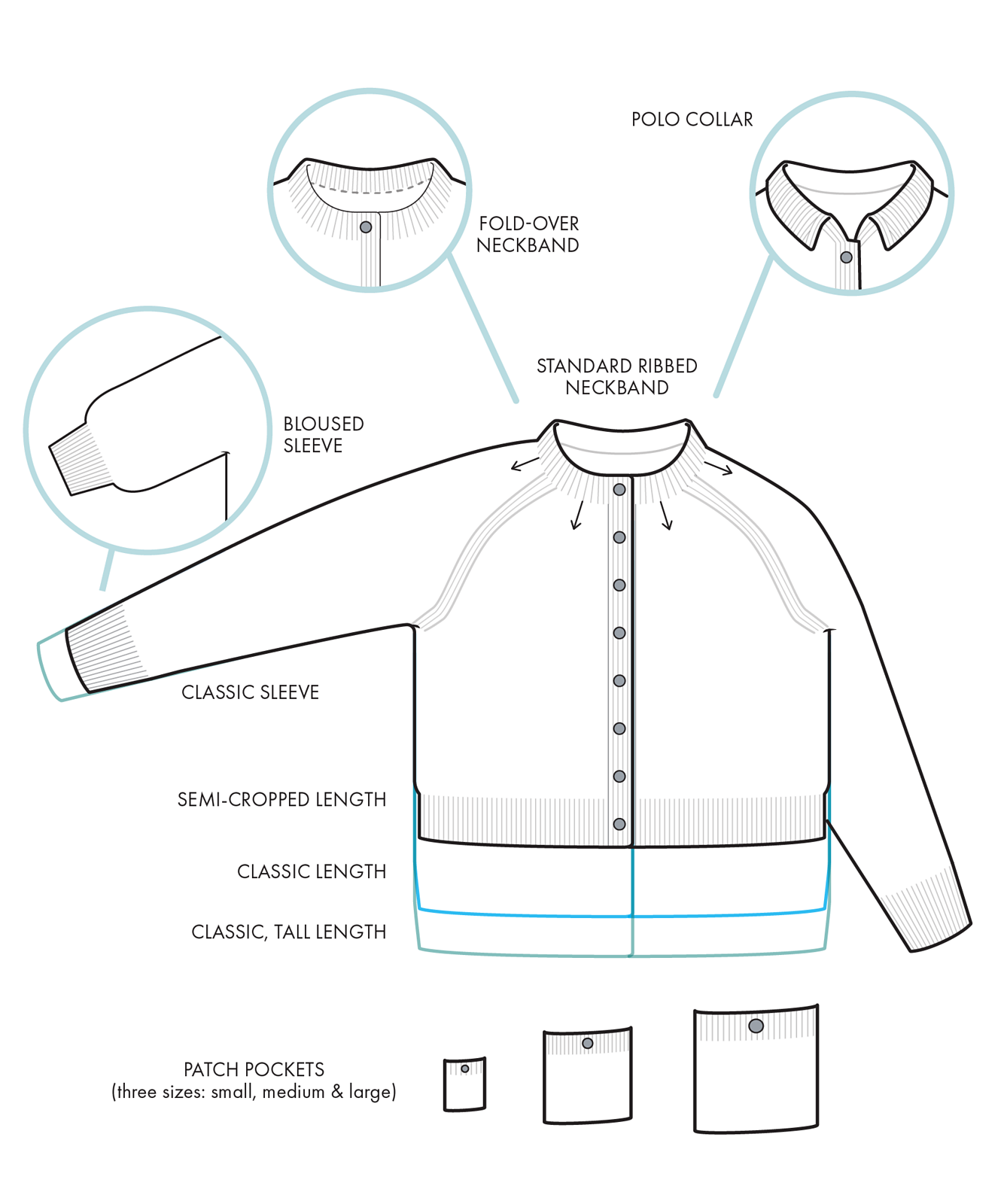 technical drawing cardigan